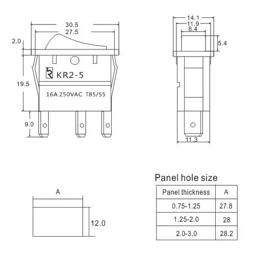 On-off 2 position Mini Rocker Switch 16A250V SPST Switch Rocker dust ...